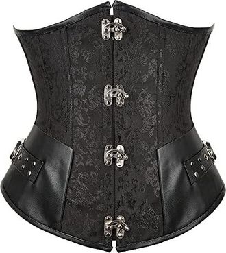Grebrafan Cuir Corset Serre Taille Bodyshape Steampunk Femme Baleine Acier (EU(40-42) 2XL, Noir)