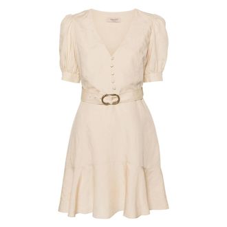 Twinset Elegantes Beiges Leinen Minikleid - - Dresses - Damen - Beige - XS
