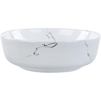 Beliani Lavabo en C&eacute;ramique 42 cm Effet Marbre Comptoir Evier Rond Salle de Bain Blanc Hopi
