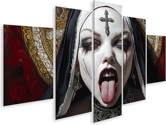 Islandburner Bild auf Leinwand Gothic Nonne mit ausgestreckter Zunge und Kreuz Bilder Wandbilder Poster