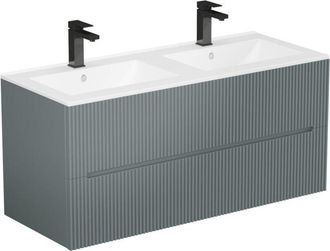 Vente-Unique Meuble de salle de bain suspendu avec vasque à encastrer - Strié gris - 120 cm - PAVANI