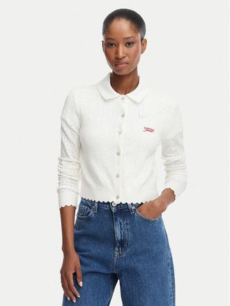 Tommy Jeans Strickjacke Pointelle DW0DW22931 Wei&szlig; Regular Fit