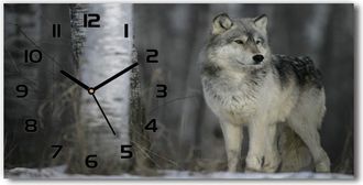 Tulup Wanduhr aus Glas 60x30 cm Glas Uhr Bild Glasuhr Geh&auml;rtetes Glas K&uuml;chenuhren - Schwarze Zeiger - Grauer Wolf