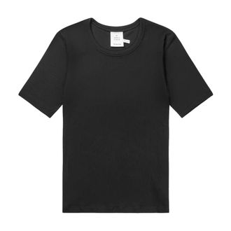 Munthe Schwarzes geripptes Kurzarm-Top - - Tops - Damen - Schwarzk - 2XS