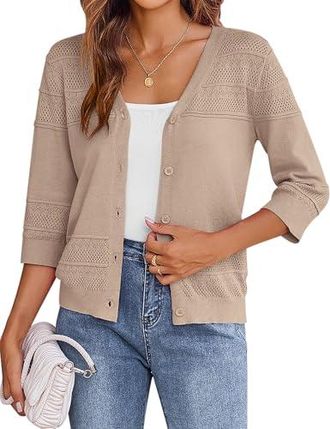 Zeagoo Boléros Femme Manches 3/4 Cardigan Élégant Gilet Col V Bolero Chic Et Élégant