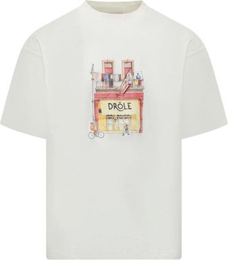 Dr&ocirc;le de Monsieur Homme, Tops, Blanc, Taille: S Caf&eacute; Front Print T-Shirt