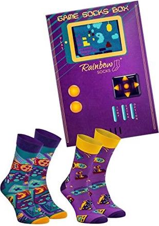 Rainbow Socks Game Socks Box - Chaussettes Pour Cadeau Pour Les Fans De Divertissement, De Jeux Sur Console, De Machines De Jeux, De Flippers - 2 Paires - Taille 47