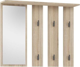 Hucoco Cdf Garderobenpaneel Parma Farbe: Eiche Sonoma Platz für Kleidung, Mäntel, Jacken Ideal für Eingangshalle, Flur, Arbeitszimmer, Büro Stabile Haken