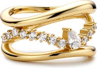 Ania Haie Damen Ring MISS TWINKEL aus 925 Sterling Silber 14k vergoldet, besetzt mit 12 Zirkonia, EU Größe: 56, inkl. Geschenkverpackung