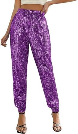 Generic Pantalon tendance d&eacute;contract&eacute; &agrave; paillettes pour femme, pantalon &agrave; jambe droite, pantalon de bo&icirc;te de nuit, tenue de soir&eacute;e bling-bling, pantalon de mo
