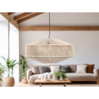 Trio Leuchten Gro&szlig;e Boho Pendelleuchte SVEA Lampenschirm aus Baumwolle Beige, &Oslash; 61cm