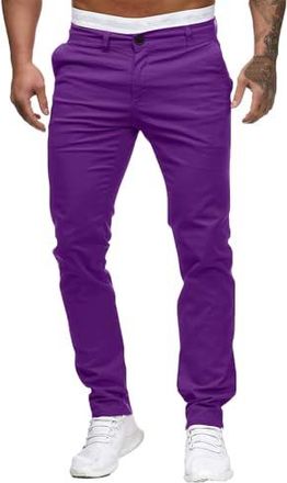 Generic Pantalon chino extensible pour homme, coupe ajustée, pantalon de travail décontracté uni avec poches, pantalon habillé élégant et polyvalent pour cost