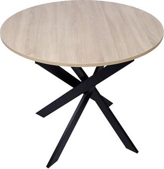 Skraut Home Runder Fester Esstisch | Modell Zen | Wohnzimmer | 90x90x77 cm | Kapazität für 4 Personen | Widerstandsfähige Materialien (Eiche + Schwarze Beine, 90c