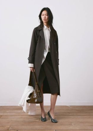 Mango Trench long double boutonnage chocolat - Femme - XXL - MANGO