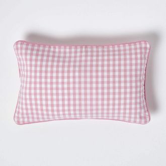 Homescapes Karierte Kissenh&uuml;lle f&uuml;r Zierkissen Gingham, rosa, 30 x 50 cm, Zierkissenbezug im Landhausstil aus 100% Baumwolle mit Rei&szlig;verschluss