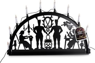 Saico Außen-Metallschwibbogen schwarz, Motiv Bergmann - Lichterbogen Weihnachtsdeko für Garten & Terrasse, wetterfester Schwibbogen aus Aluminium, mit Beleu