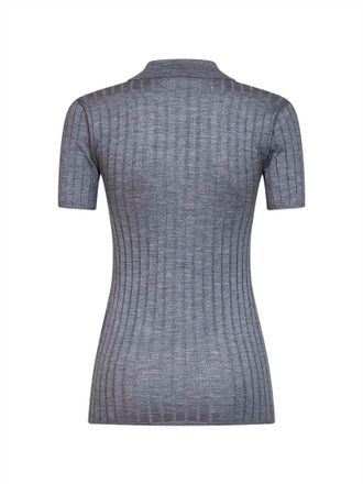 Toteme Womens Polo Shirt Melange Grey Cashmere-Silk Tops