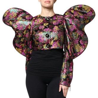 Dolce & Gabbana Womens Multicolor Floral Jacquard Cropped Jacket Clothing