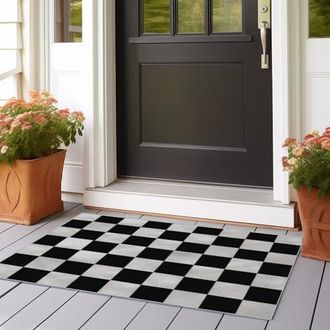 Generic Tapis de Passage Couloir Long Motif &agrave; Damier Simple Classique Cuisine Devant Evier Antid&eacute;rapant 60x240 cm Absorbant Tapis d Entree Interieur pour Gris