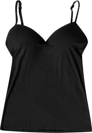 Generic Haut sexy pour femme - Encolure extr&ecirc;mement profonde - Maillot de corps pour femme avec soutien-gorge - Haut spaghetti avec bonnets stretch - Haut &agrave; b