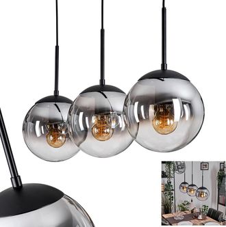 HOFSTEIN H&auml;ngeleuchte Gastor, H&auml;ngelampe aus Metall/Glas in Schwarz/Rauchfarben/Klar, Leuchte im modernen Retro/Vintage-Design mit Schirmen aus Glas (&Oslash; 20 cm),