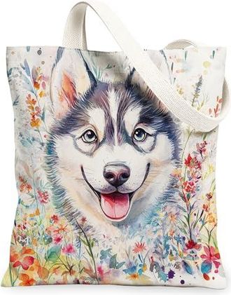 Generic Sac fourre-tout en toile pour le shopping, 33 x 38,1 cm, motif imprim&eacute; floral sauvage amusant pour femme, animal de compagnie, peinture esth&eacute;tique, d&eacute;