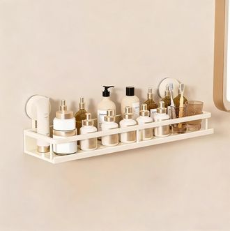 Generic Badezimmer Organizer, Duschregal mit Saugnapf, Rostfreie Alu Wandregal mit Haken für Schlafzimmer Wohnzimmer und Küche Badezimmer Organizer (Beige,30c