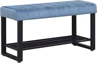 Generic 2-in-1-Schuhbank Aus Samt Mit Stauraum - Metallrahmen for Den Eingangsbereich Und Das Fußende des Bettes, Orange/Weiß/Blau/Gelb(Blue,80 x 32 x 45 cm)