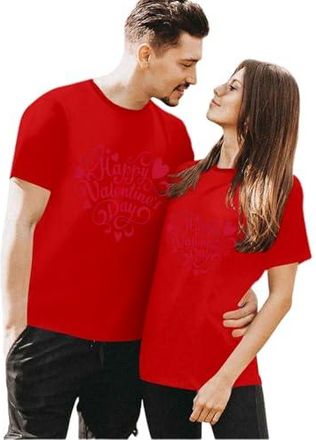 Generic T-shirt d&eacute;contract&eacute; &agrave; col rond pour femme pour la Saint-Valentin 2026 | Haut &agrave; manches courtes pour plus de confort et de style, Rouge, XXL