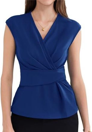 Grace Karin Femmes Haut Plissé Col V Croisé Manches Courtes Décontracté Élastique