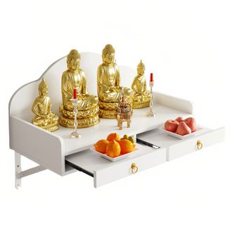 Generic Wood Altar Table Shelf, Wall-Mounted Prayer Table for Home Worship, Zen Decor Altar for Statues, Candles & Ritual Accessories(White,80x30cm/31.5x11.8i