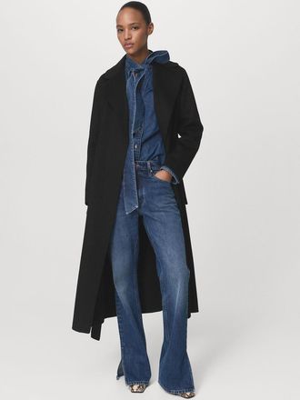 Mango Handgemachter Wollmantel mit Belt schwarz - Damen - XXS - MANGO