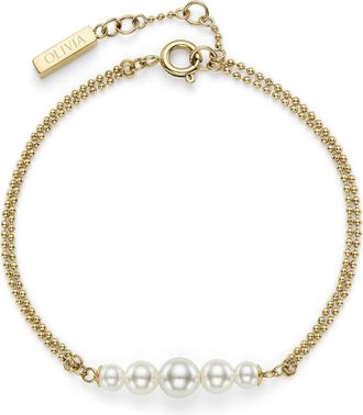 Olivia Burton Doppeltes Ketten-Armband für Damen Kollektion PEARLS & BEADS aus Gelbgold mit Abgestufter Reihe aus Imitationsperlen - 24100323
