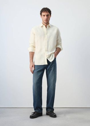 Mango Chemise regular-fit lin coton rayures &eacute;cru - Homme - XXL - MANGO MAN