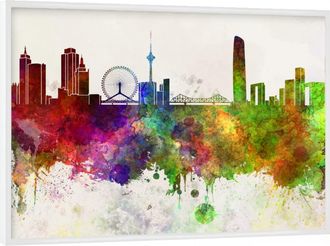 artboxONE Poster mit wei&szlig;em Rahmen 18x13 cm St&auml;dte Tianjin Skyline in Watercolor - Bild Skyline China Skyline