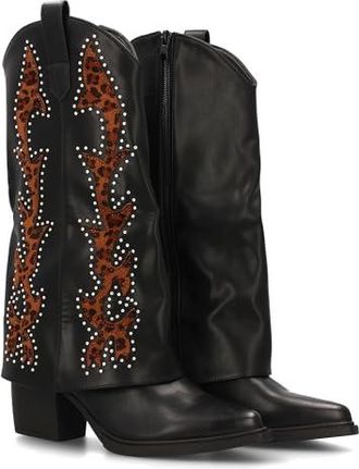 Shoes & Blues Botte Cowboy pour femme avec imprimé animal et clous, design accrocheur et élégant, idéale pour lhiver, léopard, 36 EU