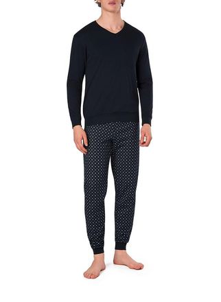 CALIDA Herren Pyjama blau Jersey-Baumwolle gemustert