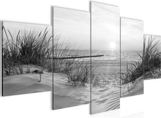 Runa Art Bilder Strand Sonnenuntergang 200 x 100 cm 5 Teilig XXL Wanddekoration Design Schwarz Weiss 041751c