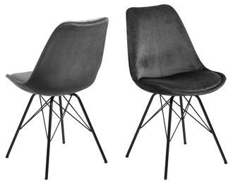 AC Design Furniture Emanuel Esszimmerst&uuml;hle 2er Set, B: 48,5 x H: 85,5 x T: 54 cm, Dunkelgrau/Schwarz, Samt/Metall, 2 Stk