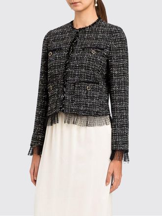 Twinset Kurzer Boucl&eacute;-Blazer mit Fransenr&auml;ndern und Rundhalsausschnitt