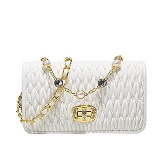Generic Sacs &agrave; bandouli&egrave;re matelass&eacute;s pour femme en cuir, sacs &agrave; bandouli&egrave;re et sacs &agrave; main, petite sacoche de soir&eacute;e, blanc, small