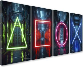 Feeby Wandbilder Neon für Gamers 80x30 cm 4 Teilig Schlafzimmer Modern Vlies Leinwandbilder Bild auf Leinwand Kunstdruck Wand Wanddeko Design Wohnzimmer Jug