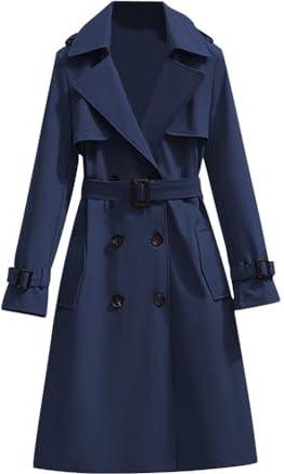 Onsoyours Manteau Long pour Femme Trench-coat Chaud Hiver Veste Coat Manches Longues A Bleu Foncé 3XL