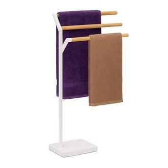 Relaxdays Porte-Serviettes &agrave; 3 Barres Horizontales, Non Fixe, HxLxP 75x38,5x18 cm, pour la Salle de Bain, Blanc & Nature