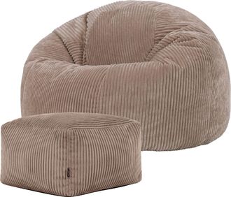 Icon Brand Kingston Sitzsack mit Hocker Cord, Mokkabraun, Sitzsack Erwachsene mit F&uuml;llung, Bean Bag, Cord Sessel, Lounge Sessel, Lounge Stuhl, Schlafzimmer, Wohn