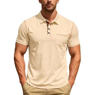 Generic Polo &agrave; manches courtes pour homme, coupe droite, col henley, t-shirts solides et confortables pour le sport daffaires, kaki, 3XL