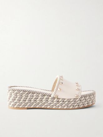 Valentino Garavani Claquettes Plates-formes Fa&ccedil;on Espadrilles En Cuir Rockstud - Ivoire