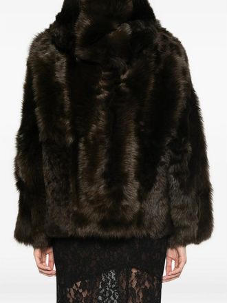 Yves Salomon Lamb Fur Hooded Coat - Brown