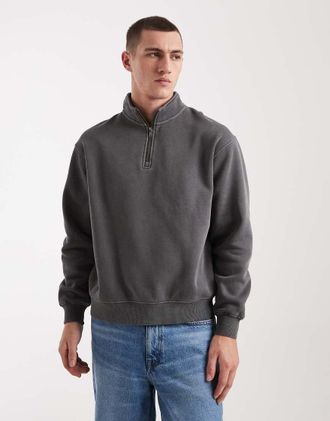 Cotton On Fleece-Sweatshirt in Schiefergrau mit kurzem Rei&szlig;verschluss-Bunt