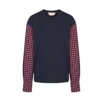 Marni Femme, Tops, Bleu, Taille: 38 FR T-shirt &agrave; col rond imprim&eacute; logo